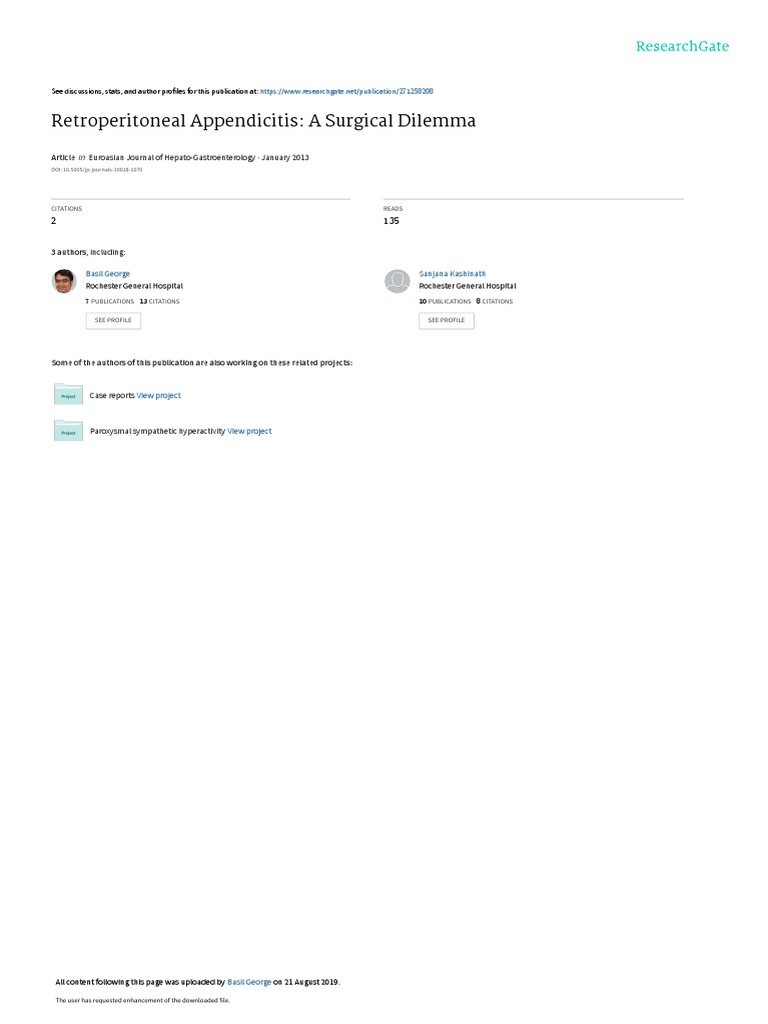 Retroperitoneal Appendicitis: A Surgical Dilemma: Euroasian Journal of ...