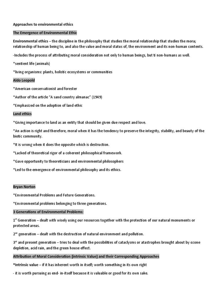 Approaches To Environmental Ethicsnot Complete | PDF | Environmental ...