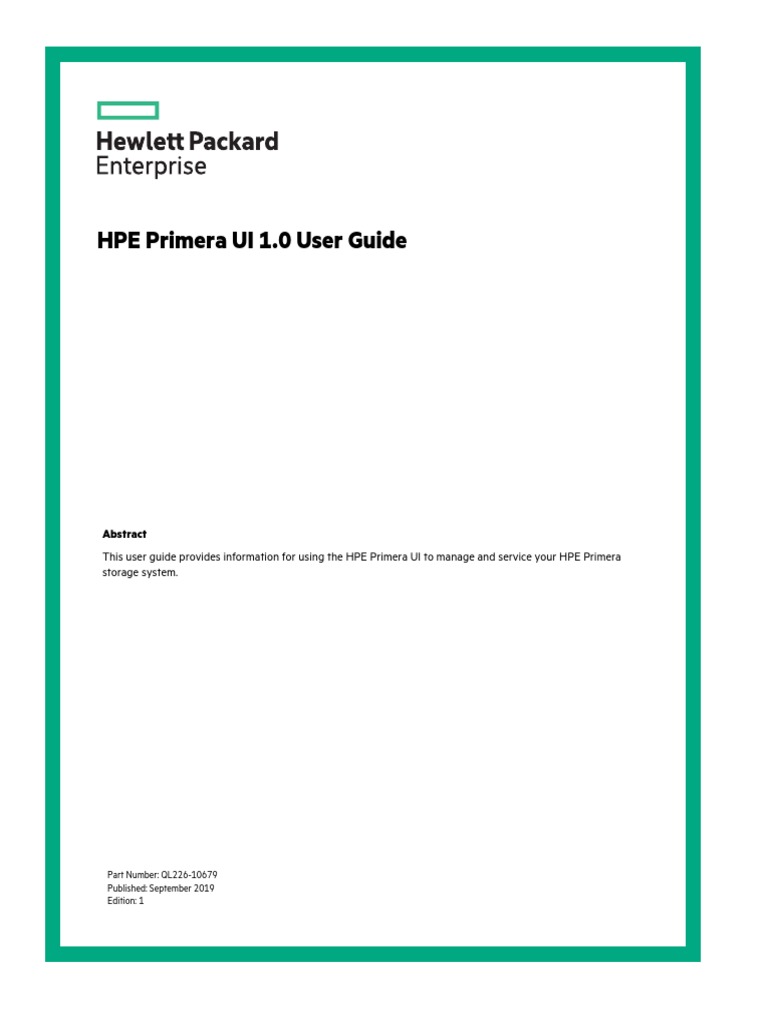 HPE - A00088935en - Us - HPE Primera UI 1.0 User Guide PDF | PDF