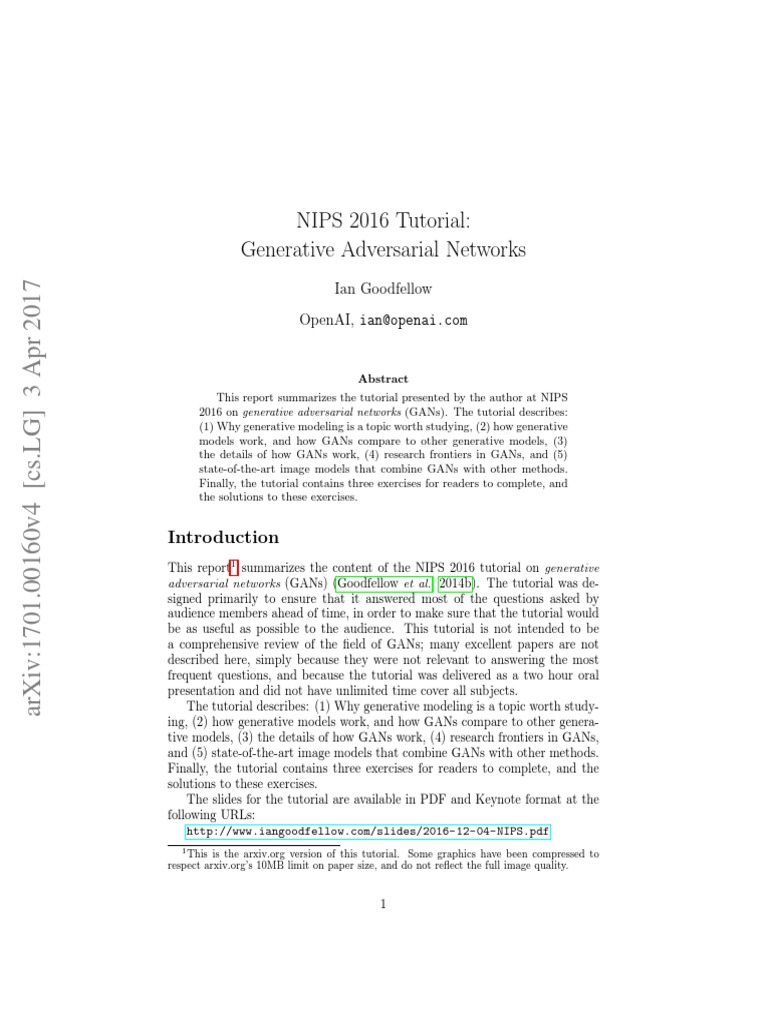 Noets 2016 Tutorial:Generative Adversarial Networks PDF | PDF | Artificial Neural Network ...