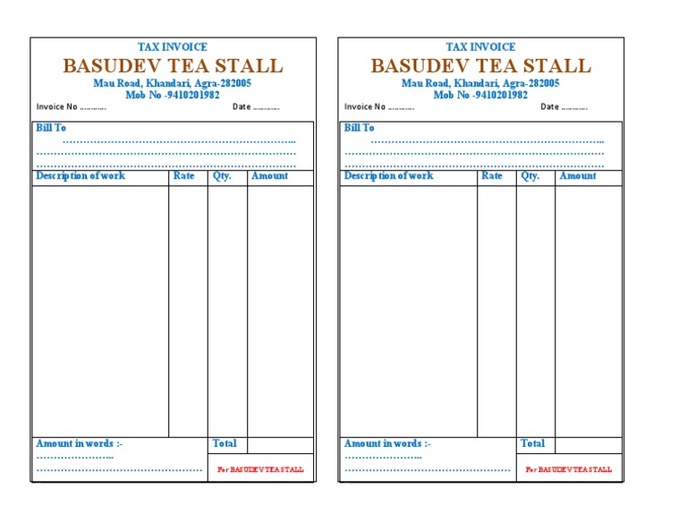 Basudev Tea Stall Basudev Tea Stall: Invoice No Date Invoice No Date | PDF