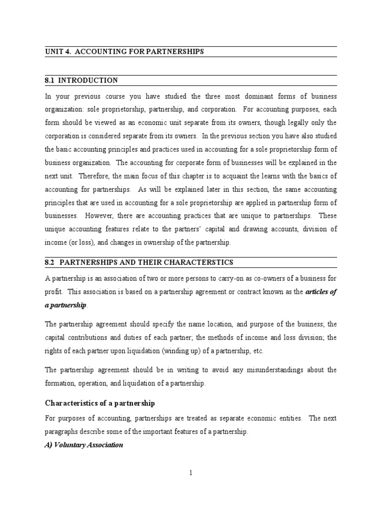 Unit 4. Accounting For Partnerships: A Partnership | PDF | Partnership ...