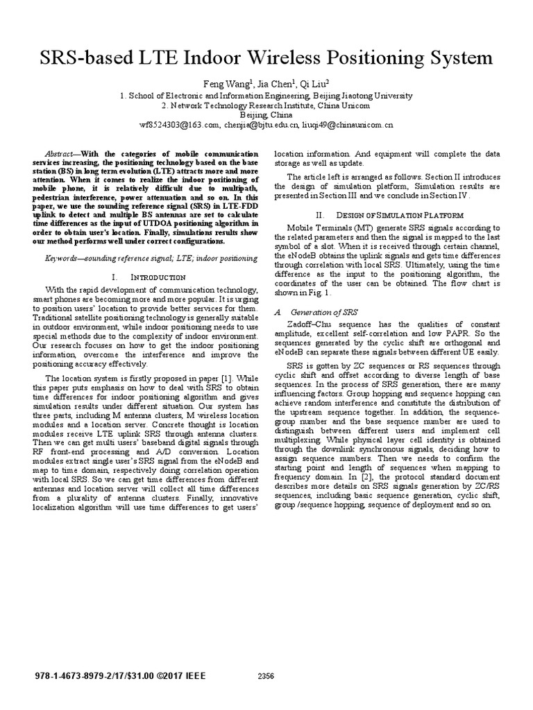 SRS-based LTE Indoor Wireless Positioning System | PDF | Bandwidth (Signal Processing) | Antenna ...