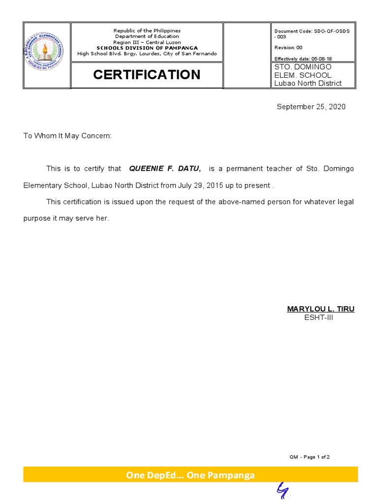 Certificate of Emplyment Teacher | PDF