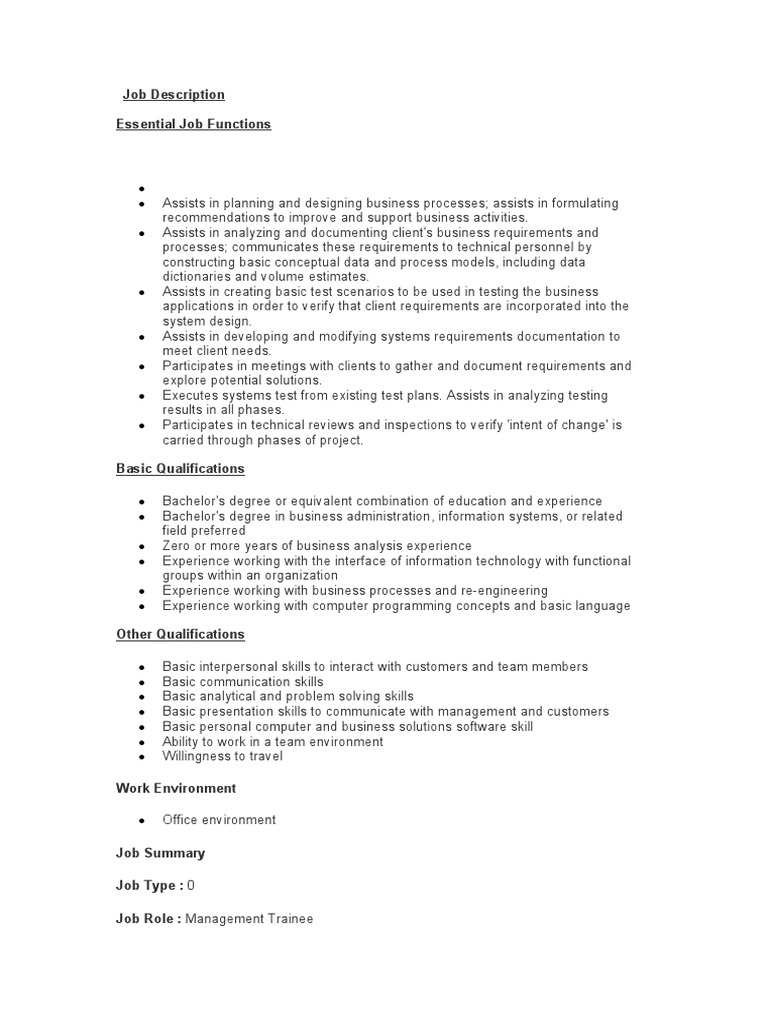 Job Description Essential Job Functions | PDF