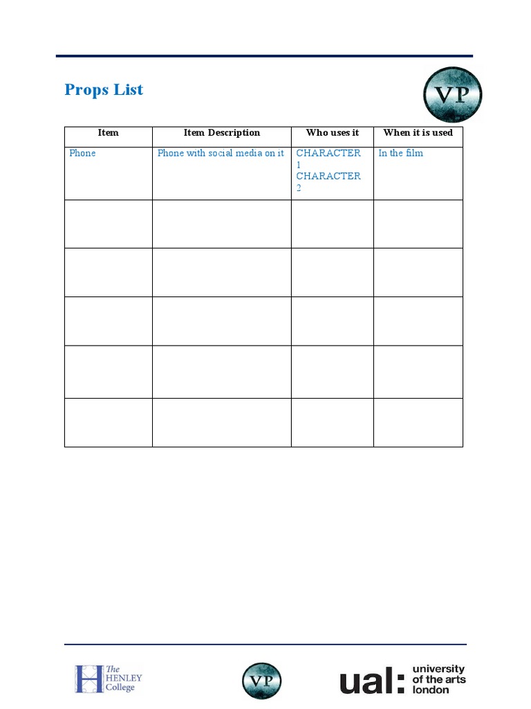 Film Props List and Usage Guide | PDF