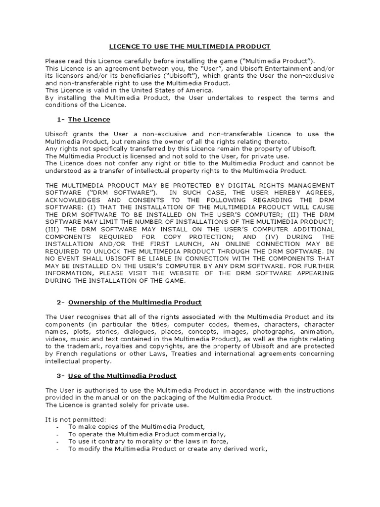 EULA UBISOFT US - Jan09 | PDF | License | Damages