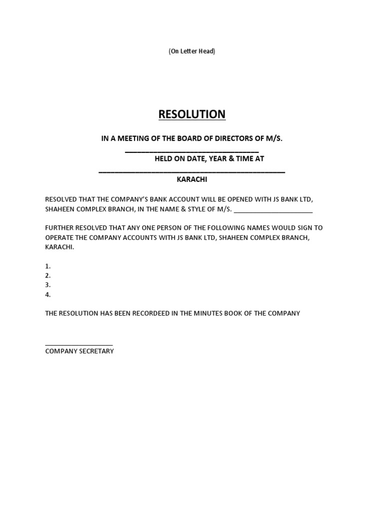 Board Resolution for Bank Account Opening | PDF