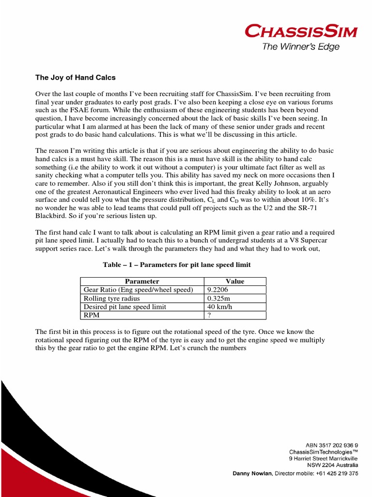 CSim Hand Calc Guide PDF | Download Free PDF | Speed | Multiplication