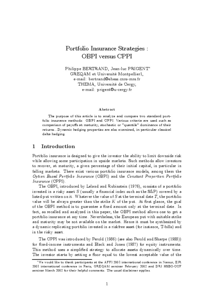 Portfolio Insurance Strategies - OBPI Versus CPPI | PDF | Greeks ...