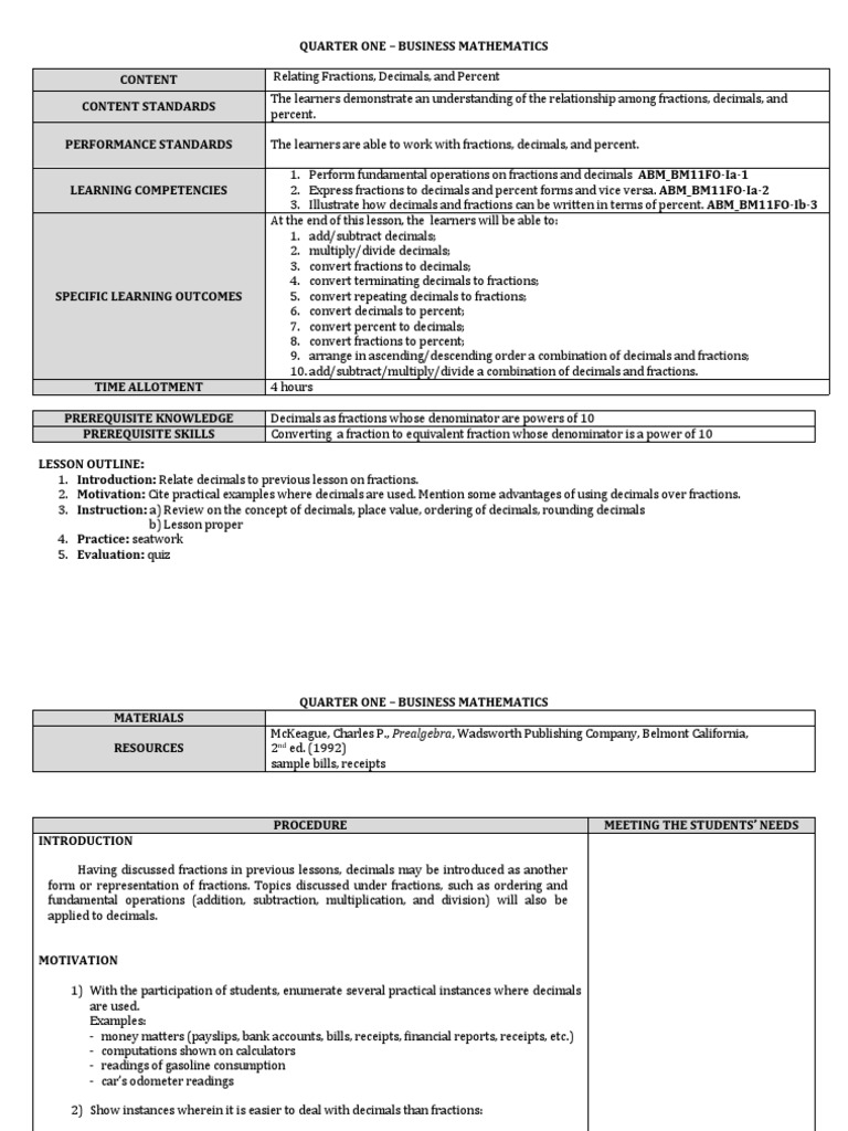 02 Teaching Guide - Business Math - Decimals - TE | Download Free PDF ...