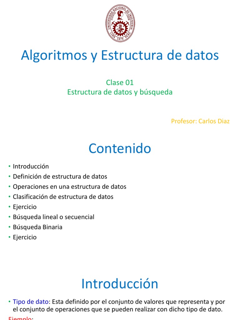 Clase 01 AED Tipos de Datos y Búsquedas | PDF | Estructura de datos de matriz | Tipo de datos