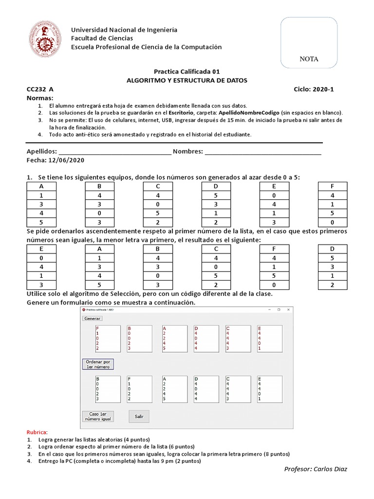 PC1 Algoritmos y Estructura de Datos 2020-1 | PDF | Informática | Science