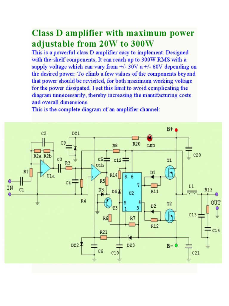 Class D Amplifier With Maximum Power Adjustable From 20W To 300W | PDF ...