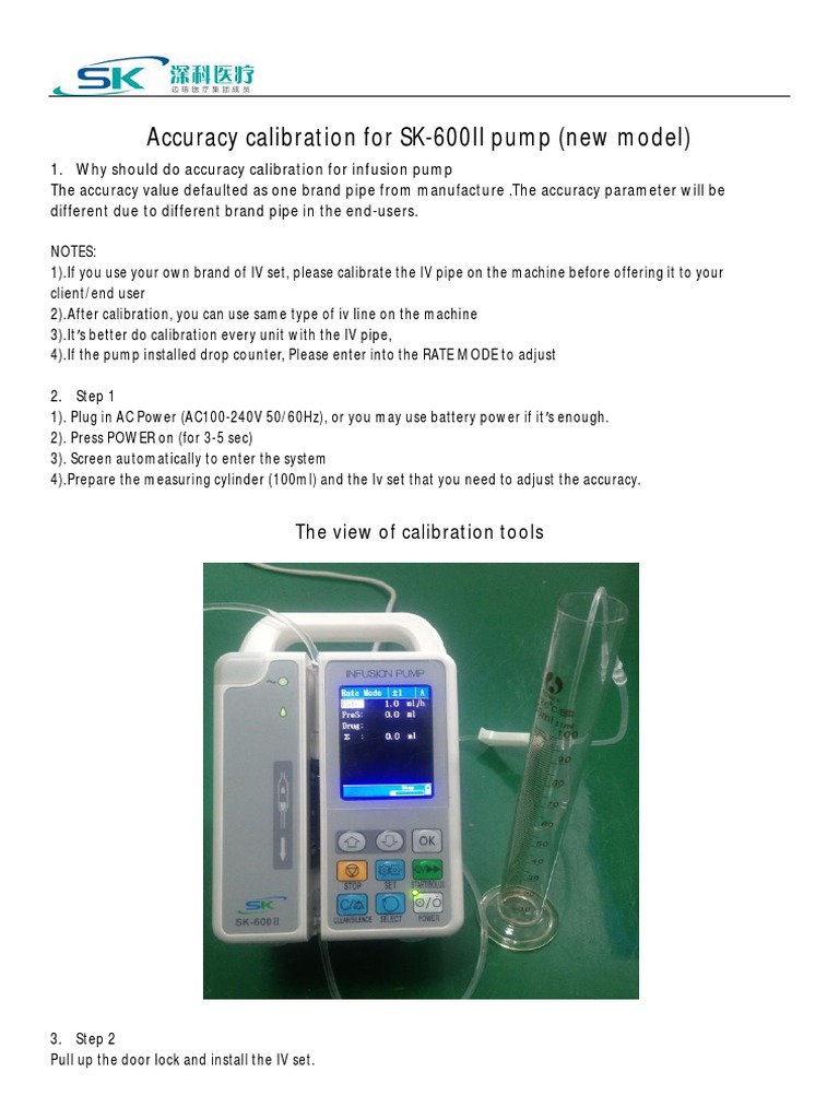 Bomba de Infusion SK-600II Guia de Calibracion | PDF | Calibration | Accuracy And Precision