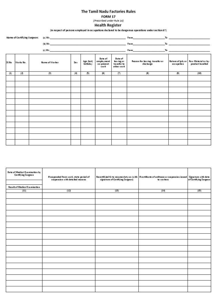 Form 17 - Health Register | PDF | Health Care | Medicine