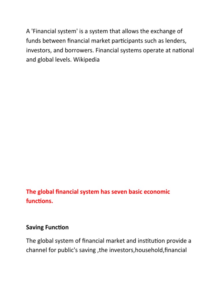 The Global Financial System Has Seven Basic Economic Functions | PDF ...