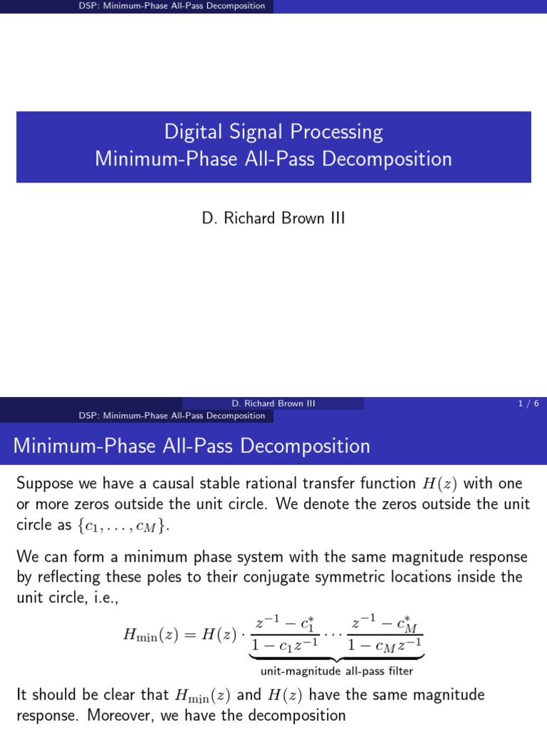 Digital Signal Processing Minimum-Phase All-Pass Decomposition | PDF | Systems Theory | Systems ...