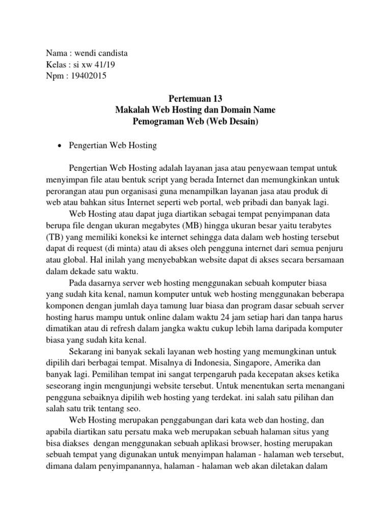 Makalah Web Hosting | PDF | Komputer | Teknologi & Rekayasa