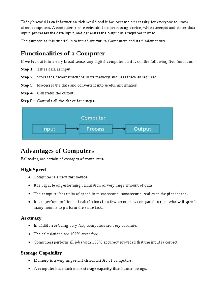 Functionalities of A Computer: High Speed | PDF | Random Access Memory ...