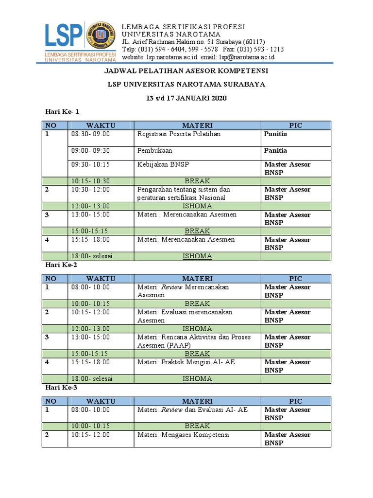 RunDown Acara Pelatihan Asesor PDF | PDF