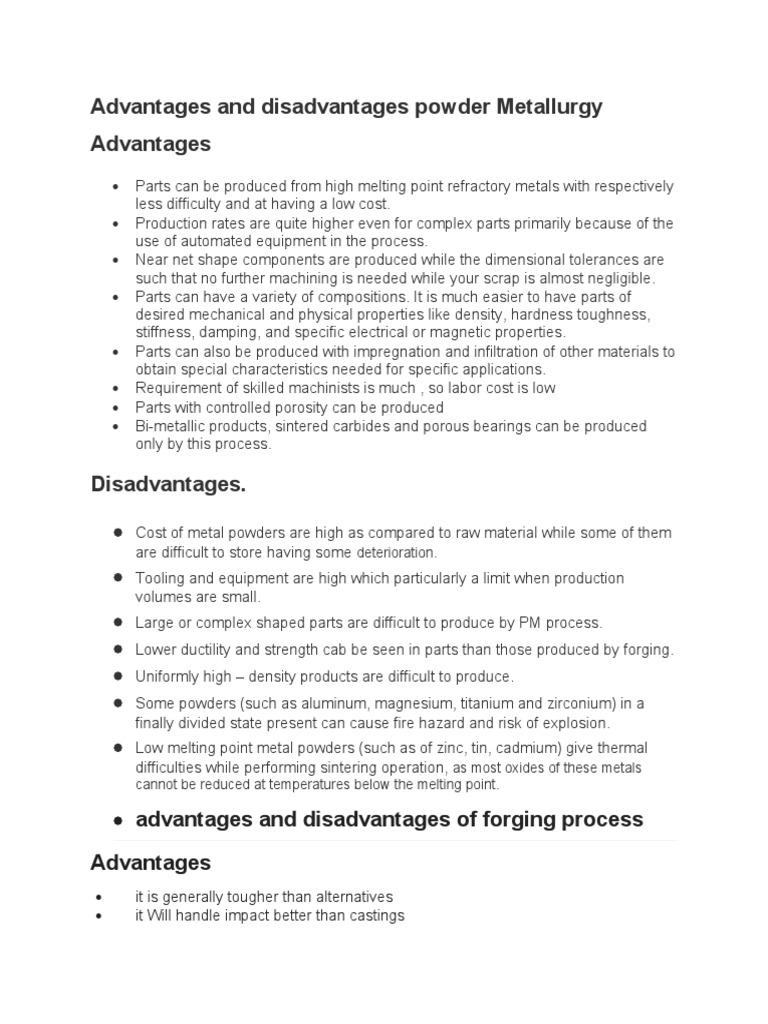 Advantages and Disadvantages Powder Metallurgy | PDF | Casting ...