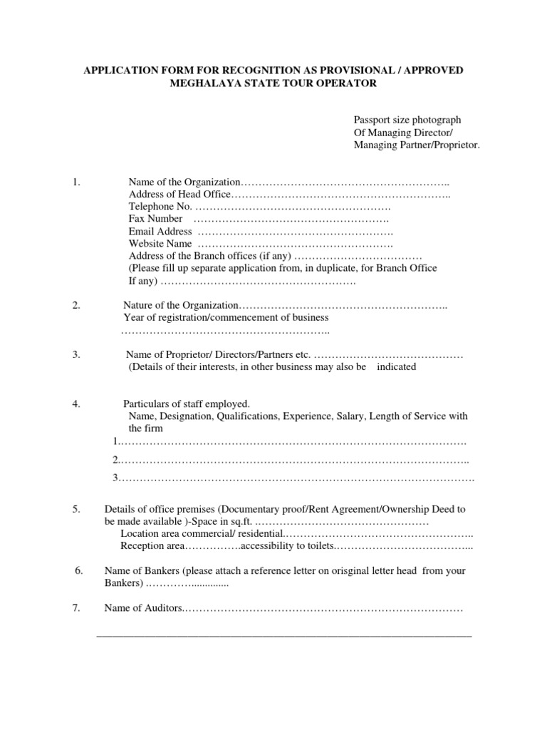 Tour Operator Application Form | PDF | Government | Business