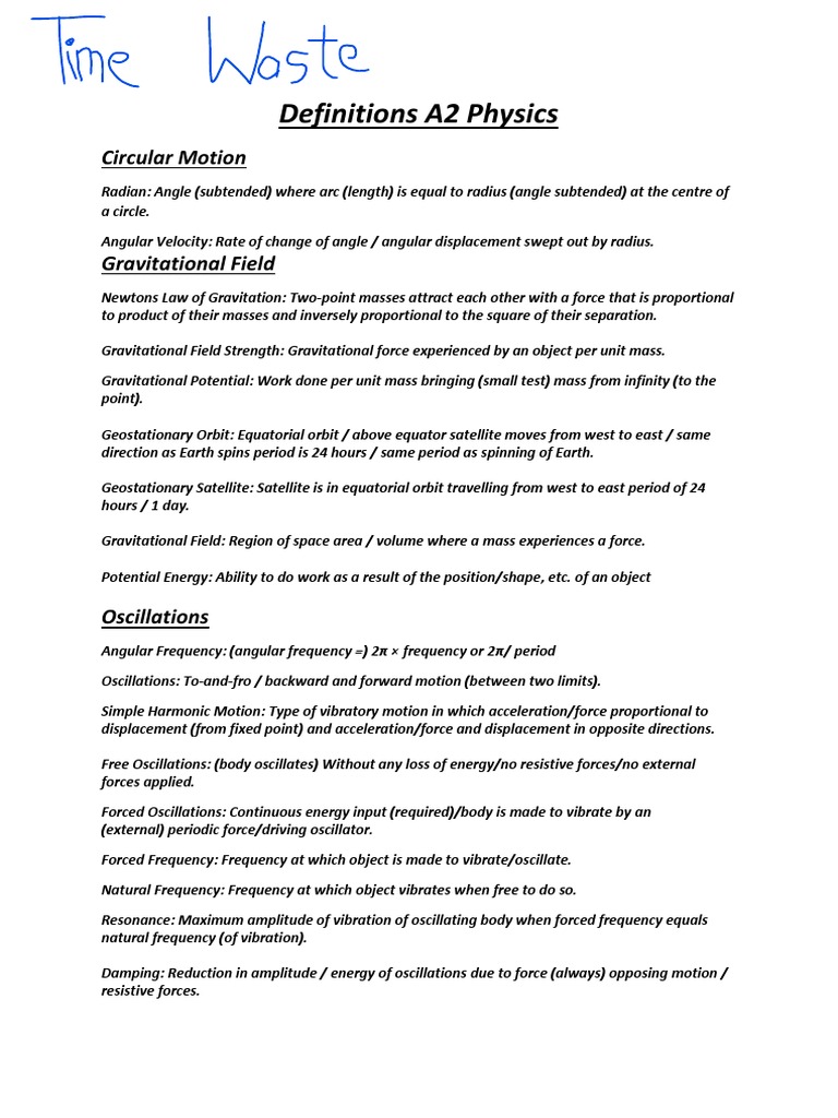 A2 Physics Key Definitions | PDF | Atomic Nucleus | Temperature
