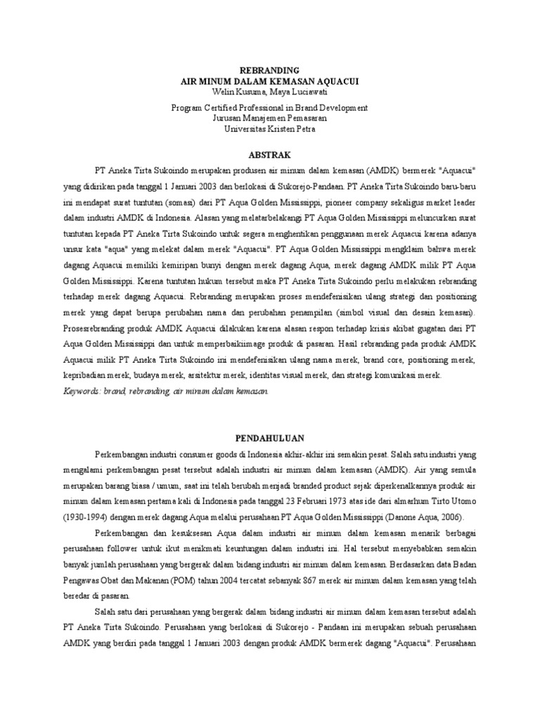 Air Minum Dalam Kemasan Aquacui | PDF