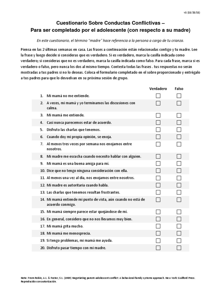 Conflict Behavior Questionnaire-TEEN-Spanish v1 | PDF | Ocio