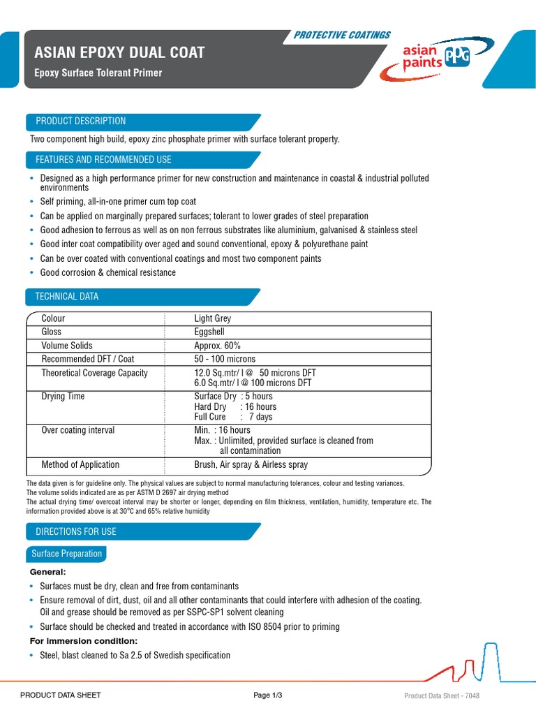 Asian Epoxy Dual Coat Data Sheet | PDF | Paint | Epoxy