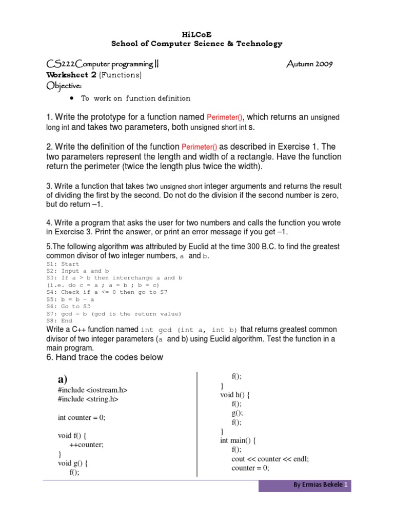 Work Sheet On Function Defination | Download Free PDF | Subroutine | Integer (Computer Science)