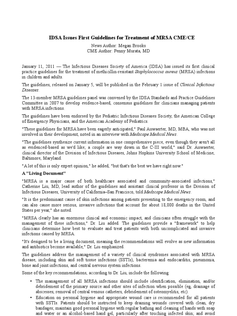 IDSA Issues First Guidelines For Treatment of MRSA CME/CE: Diseases ...
