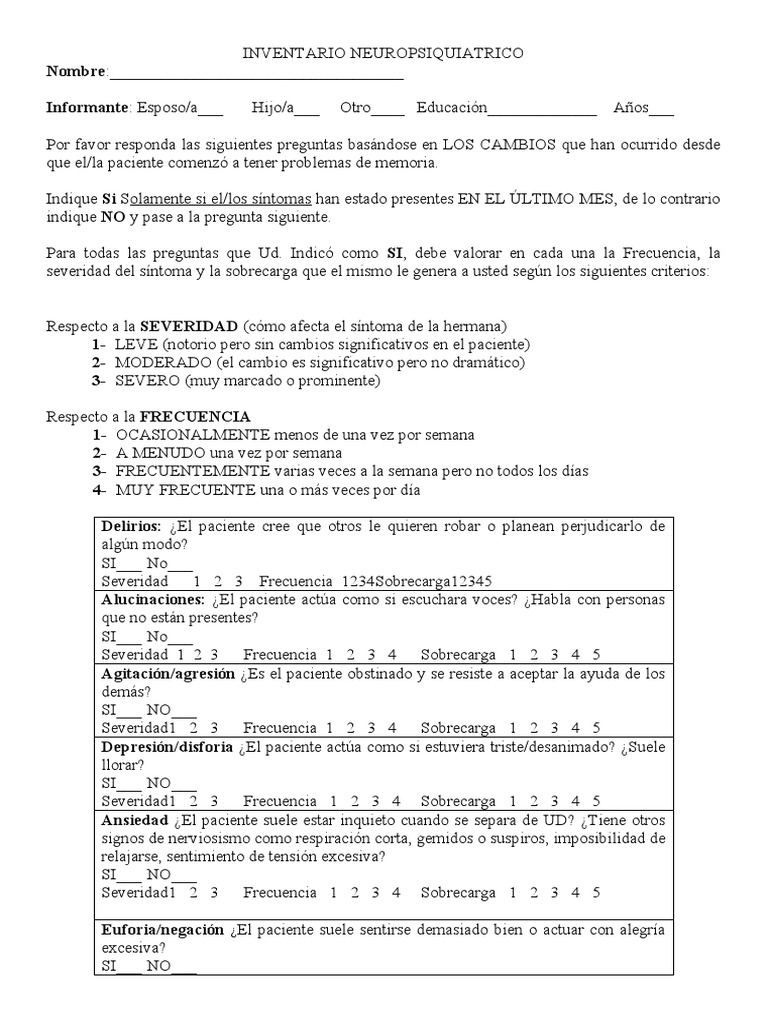 Ok Inventario Neuropsiquiatrico | PDF | Psicología clínica ...