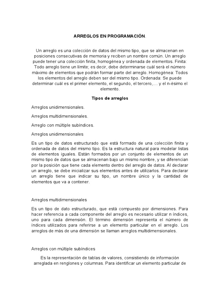 Arreglos en Programación | PDF | Estructura de datos de matriz | C