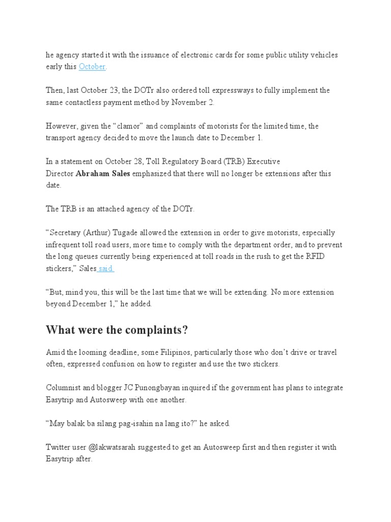 What Were The Complaints?: October | PDF | Toll Road | Transport