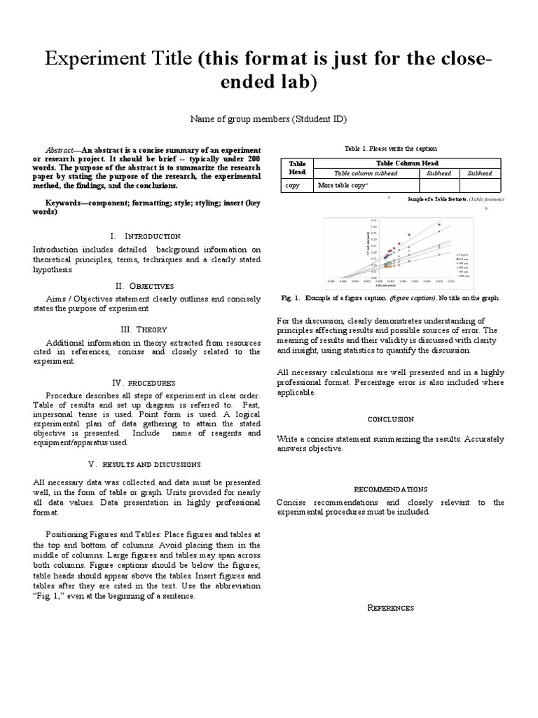 Manuscript Format For Close Ended Lab | PDF | Experiment | Theory