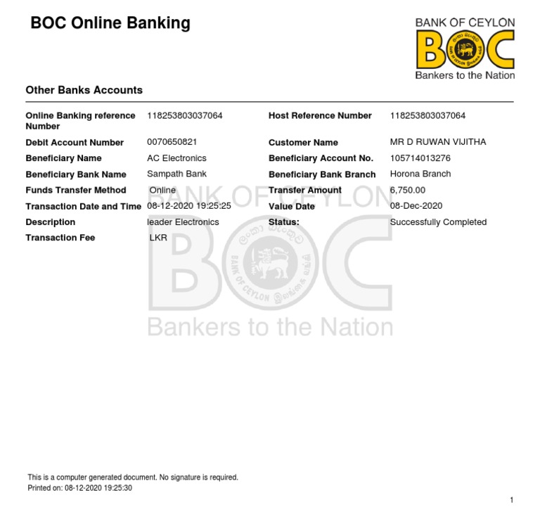 BOC Online Banking: Other Banks Accounts | PDF