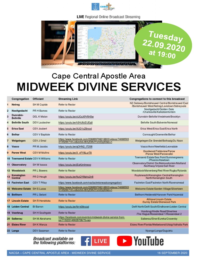 NAC-SA Cape Central Apostle Area - Midweek Divine Services | PDF