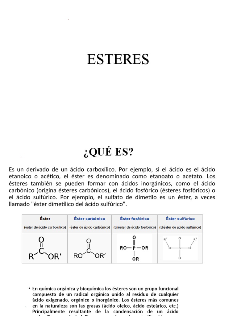 Qué son los ésteres: propiedades, usos y nomenclatura | PDF | Ester ...