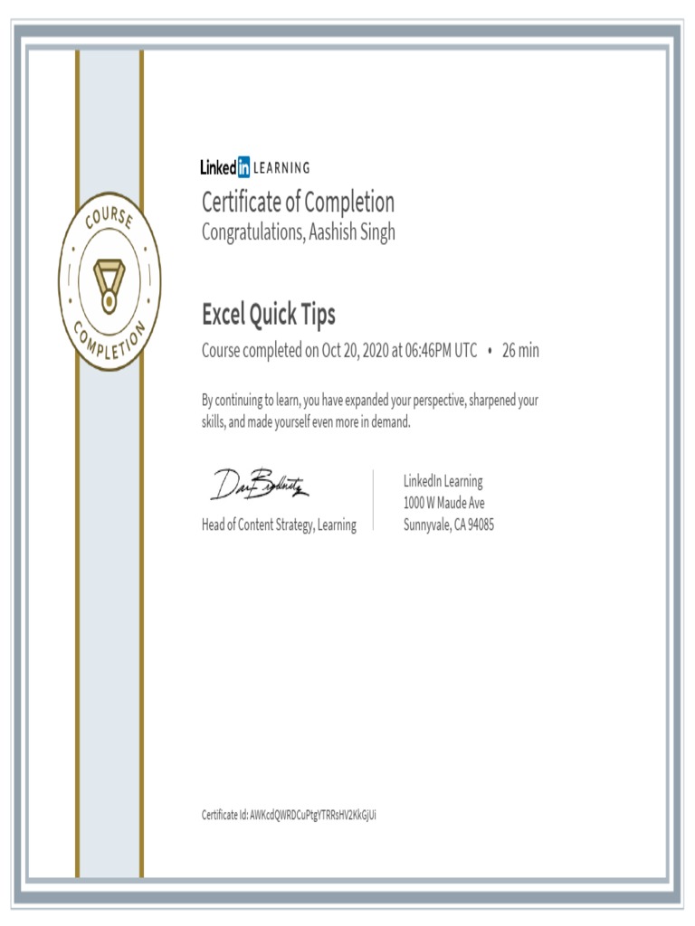 LinkedIn Learning Certificate PDF | PDF