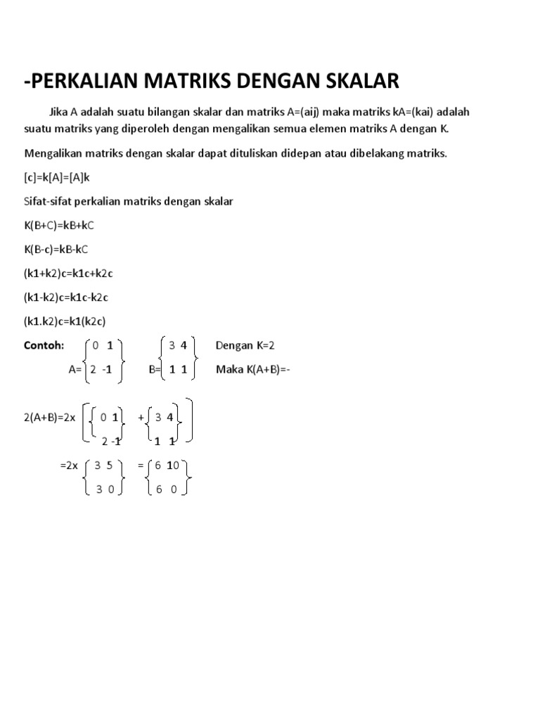 Perkalian Matriks dengan Skalar | PDF | Metode & Bahan Ajar