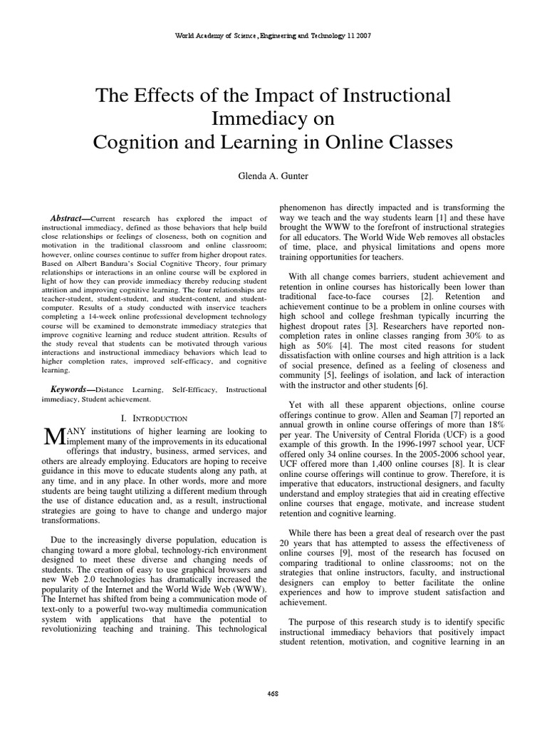 The Efects of The Impact of Instructional Immediacy On Cognition and ...