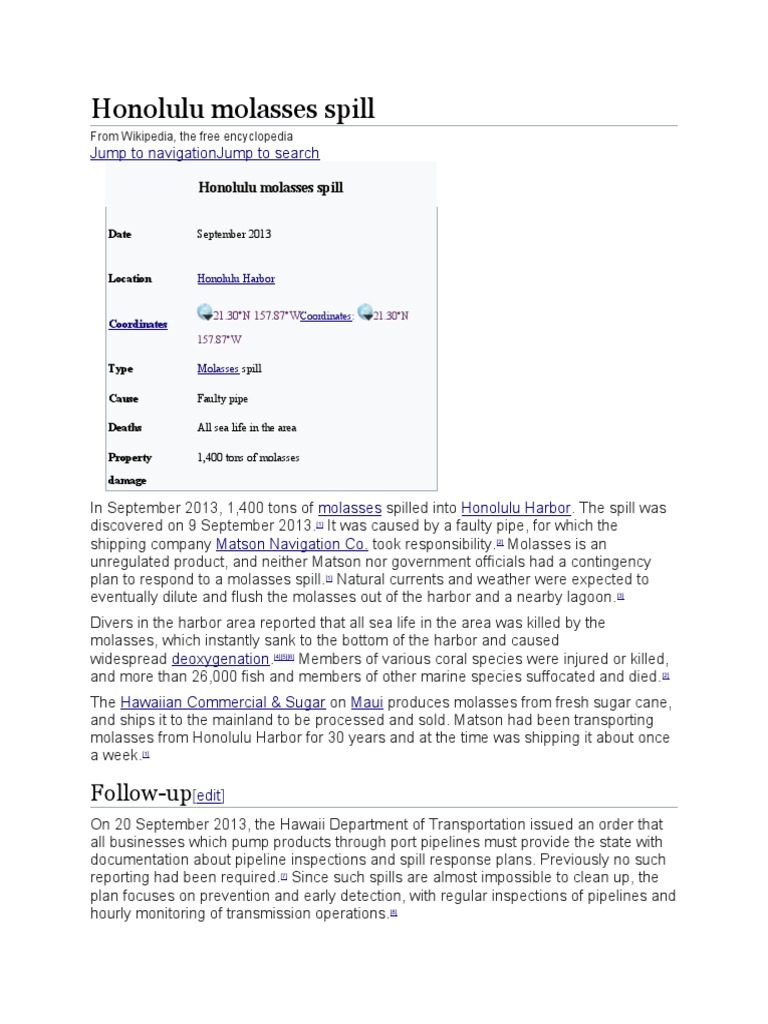 Honolulu 2013 Molasses Spill Disaster | PDF | Social Science
