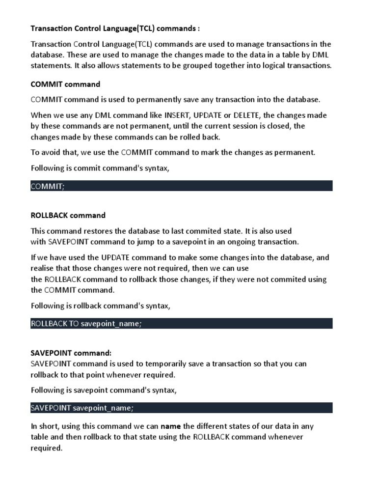 Unit 2 TCL Commands | PDF