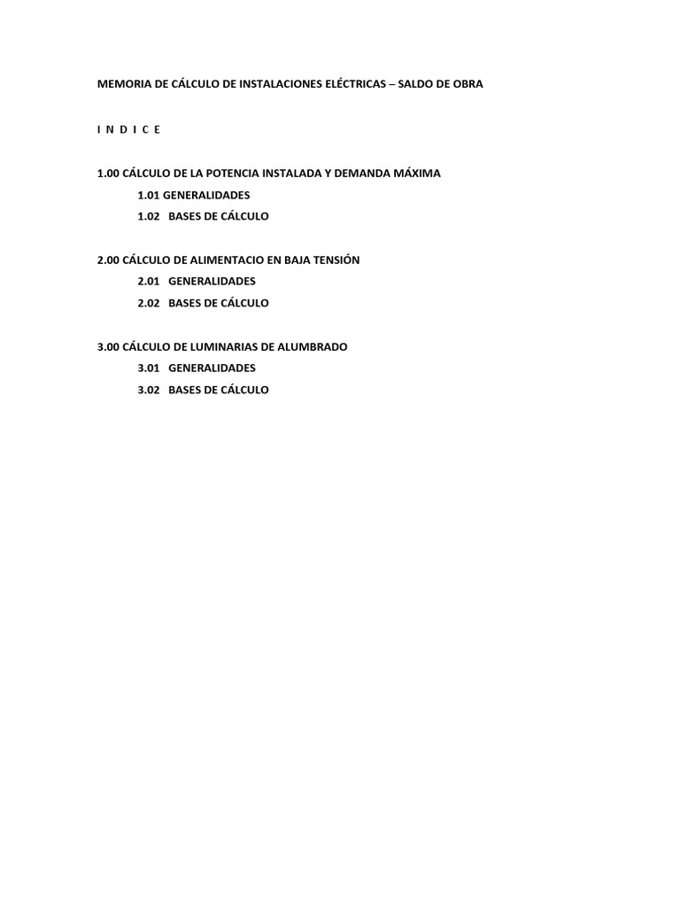 Memoria de Calculo de Instalaciones Electricas | PDF | Electricidad de red | Corriente eléctrica