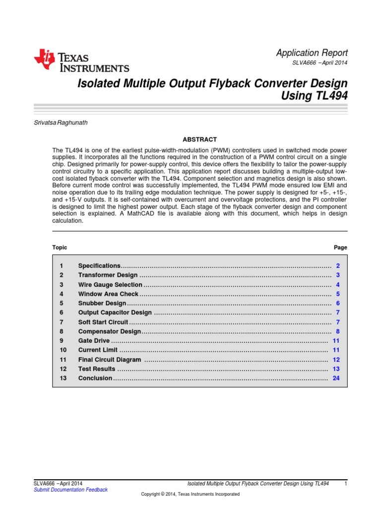 Isolated Multiple Output Flyback Converter Design Using TL494 | PDF ...