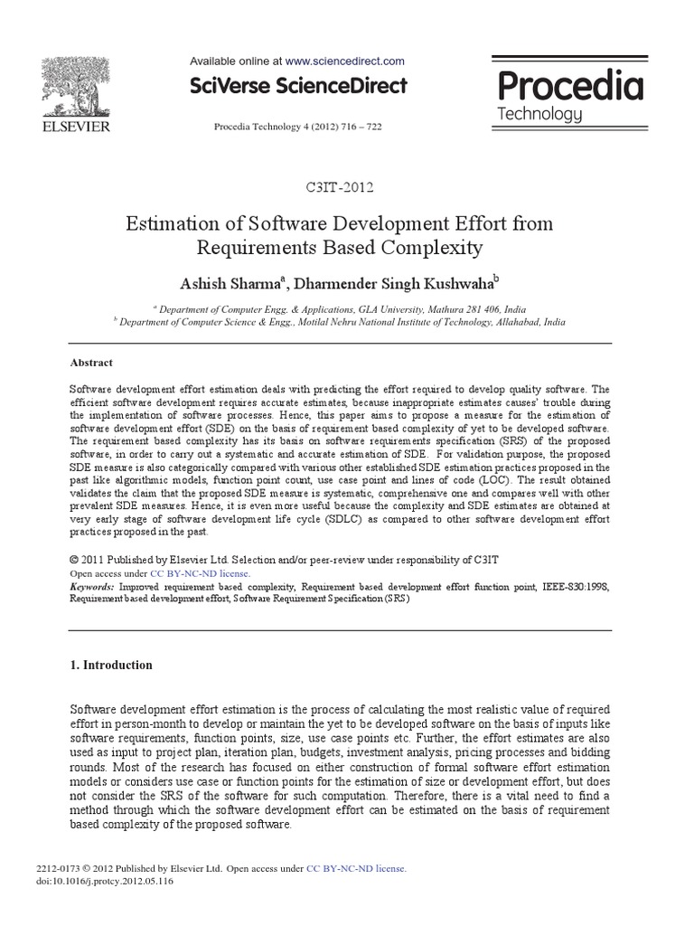 Estimation of Software Development Effort From Requirements Based Complexity | PDF | Software ...