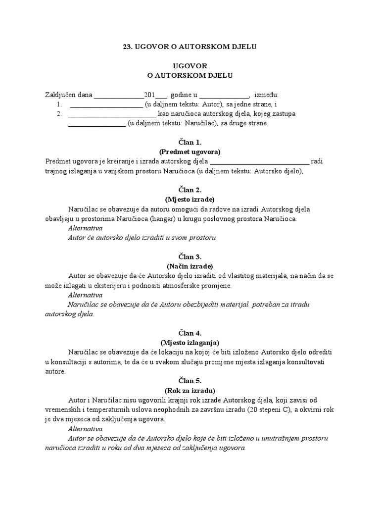 Ugovor o Autorskom Djelu | PDF