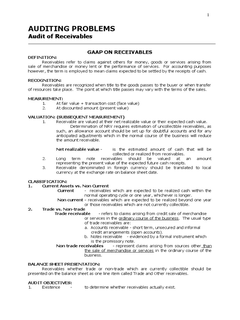 Auditing Problems: Audit of Receivables | PDF | Bad Debt | Loans